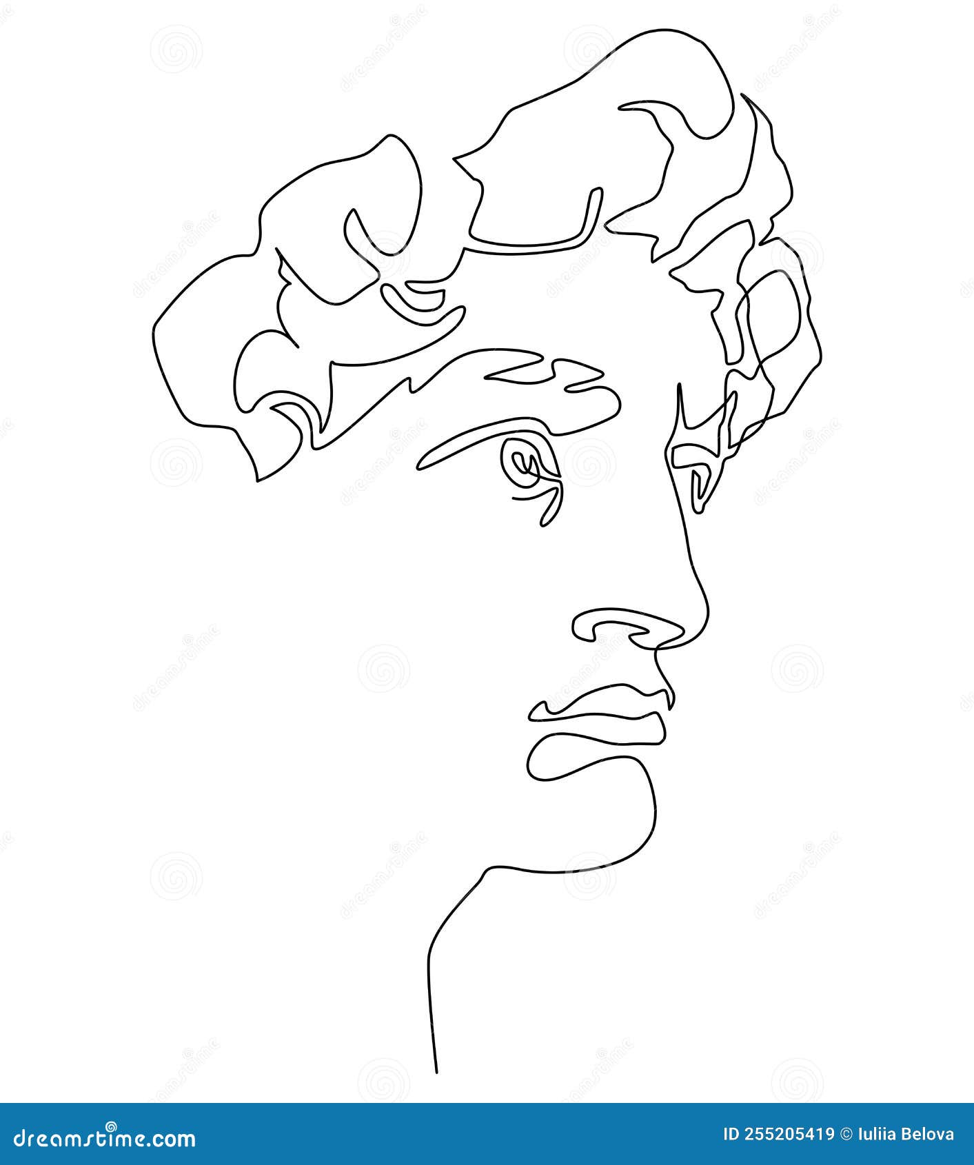 Mask of Michelangelo`s David. Portrait of a Young Man. Continuous Line ...