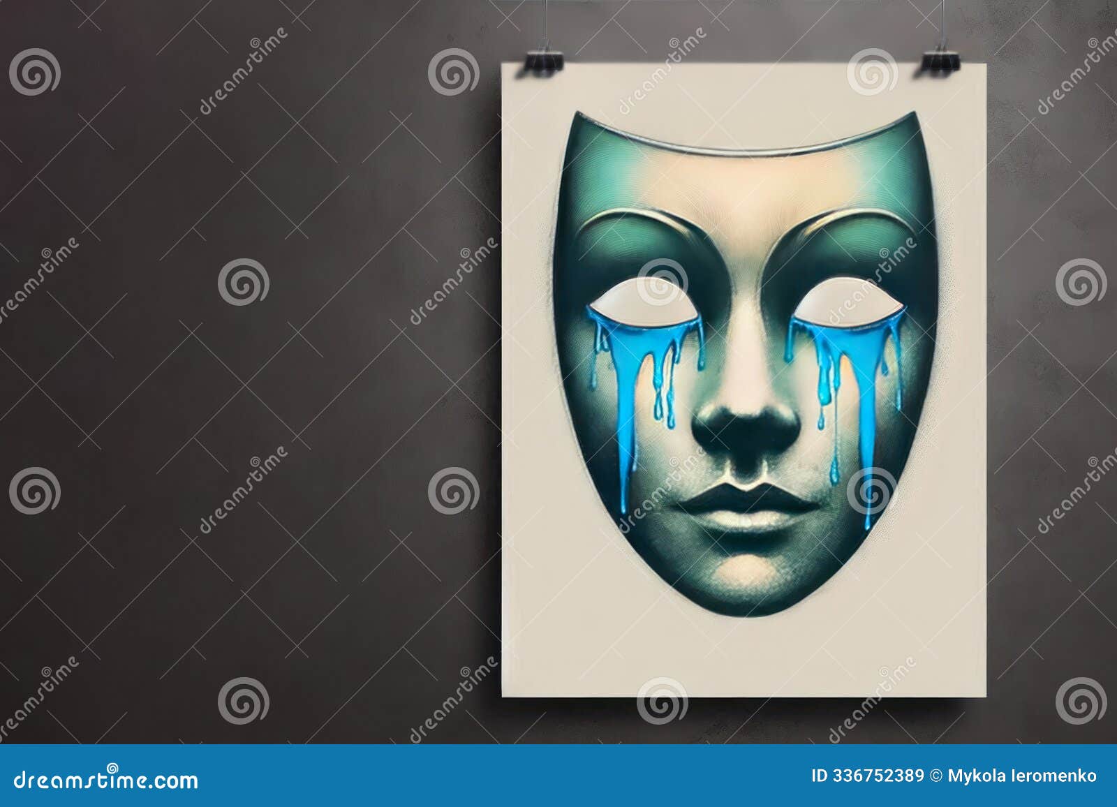 A Mask with Painted Tears As a Symbol of Sadness. Space for Text. Stock ...
