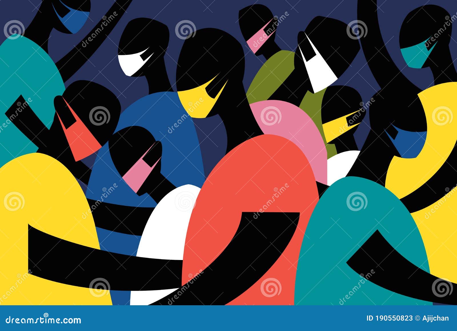 Silhouettes of People Wearing Face Masks Stock Vector - Illustration of ...