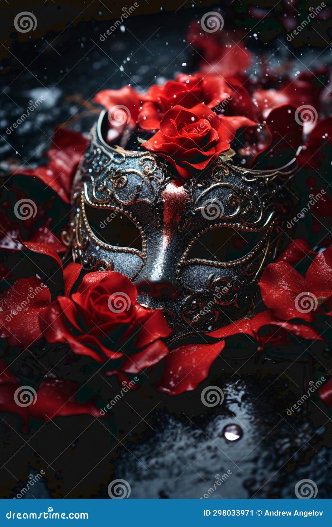 A Mask and a Rose on a Black Background Stock Image - Image of canal ...
