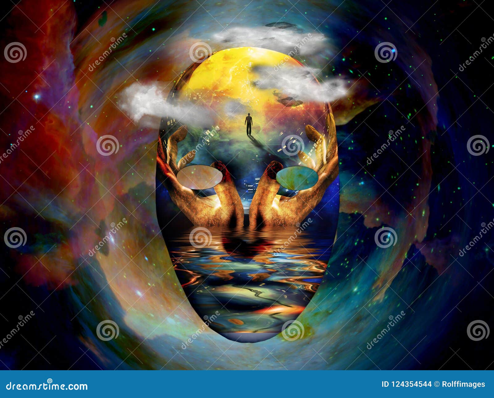 Mask in the space stock illustration. Illustration of heaven - 124354544