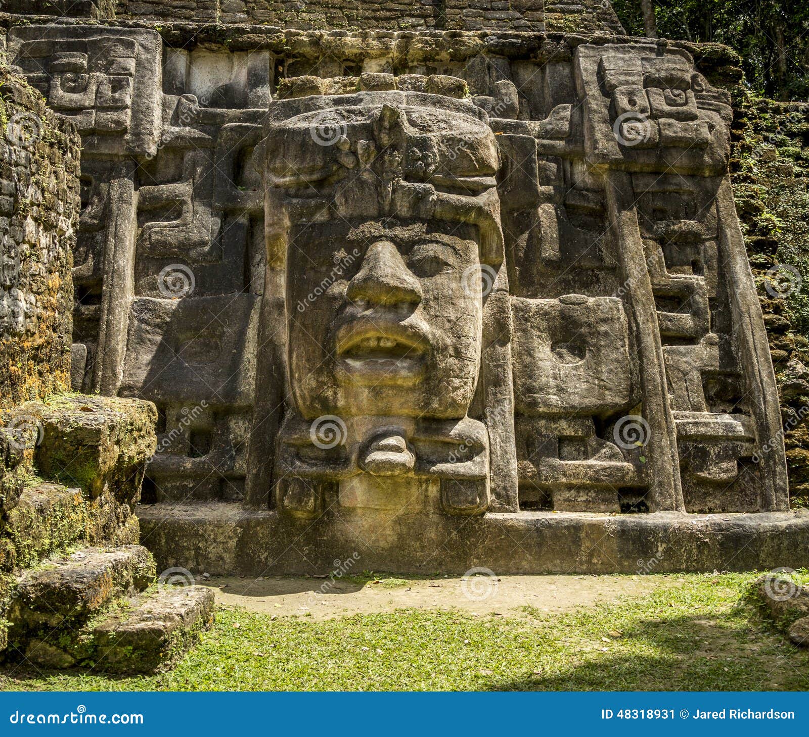 Mask Temple, Lamanai Ruins stock image. Image of flower - 48318931