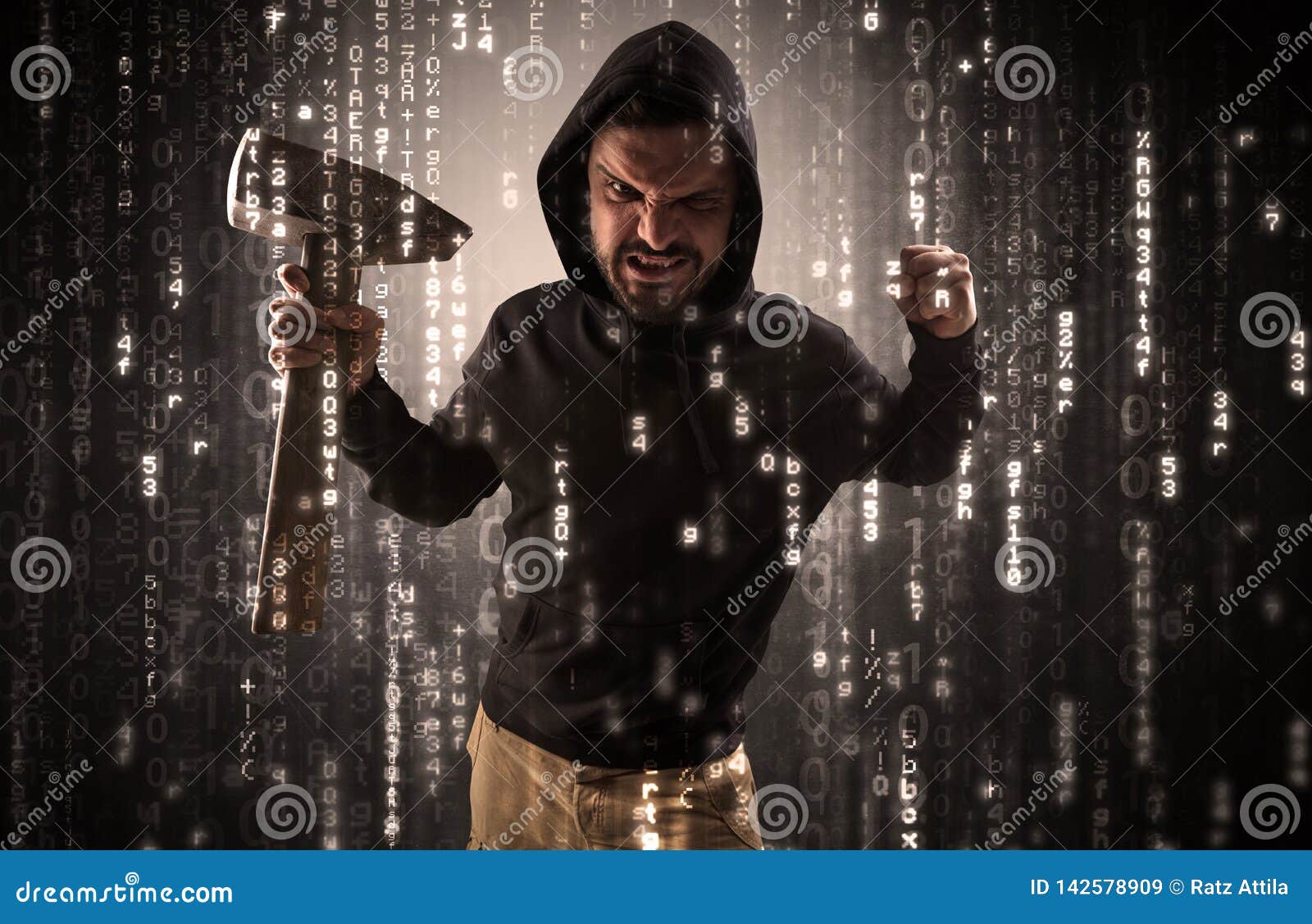 Armed Hacker in Cyber Security Cloud Concept Stock Image - Image of ...