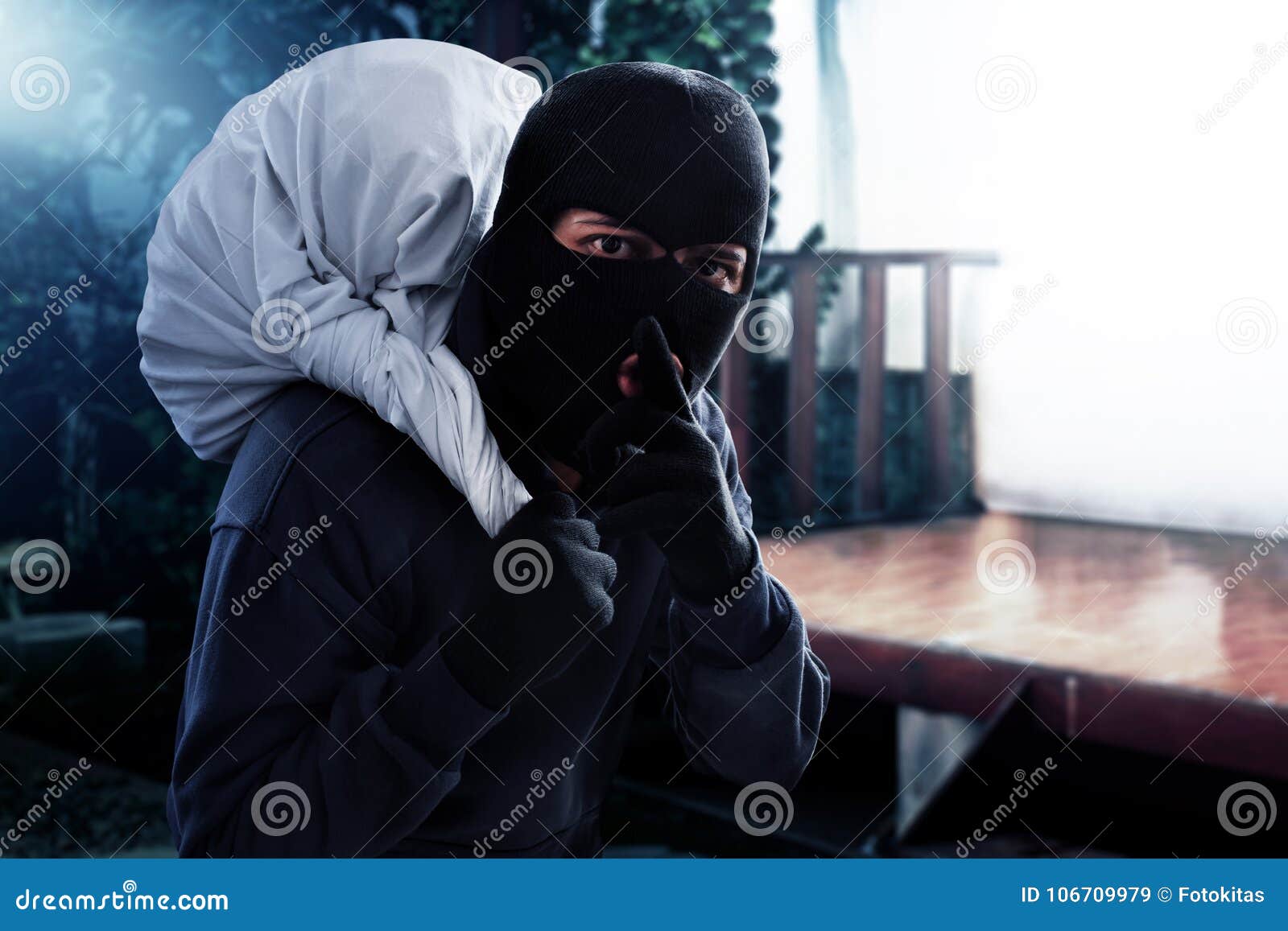 Masked Burglar Stealing at Night Stock Image - Image of carrying ...