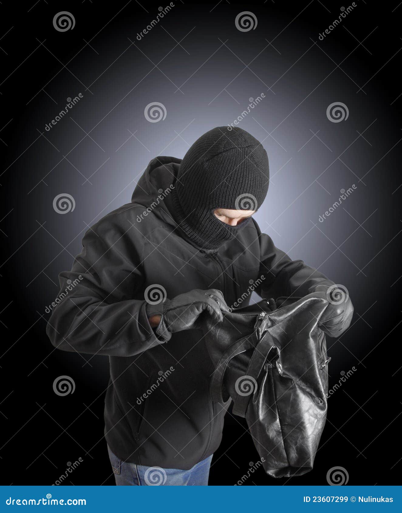 Masked Criminal Holding a Stolen Handbag Stock Image - Image of ...