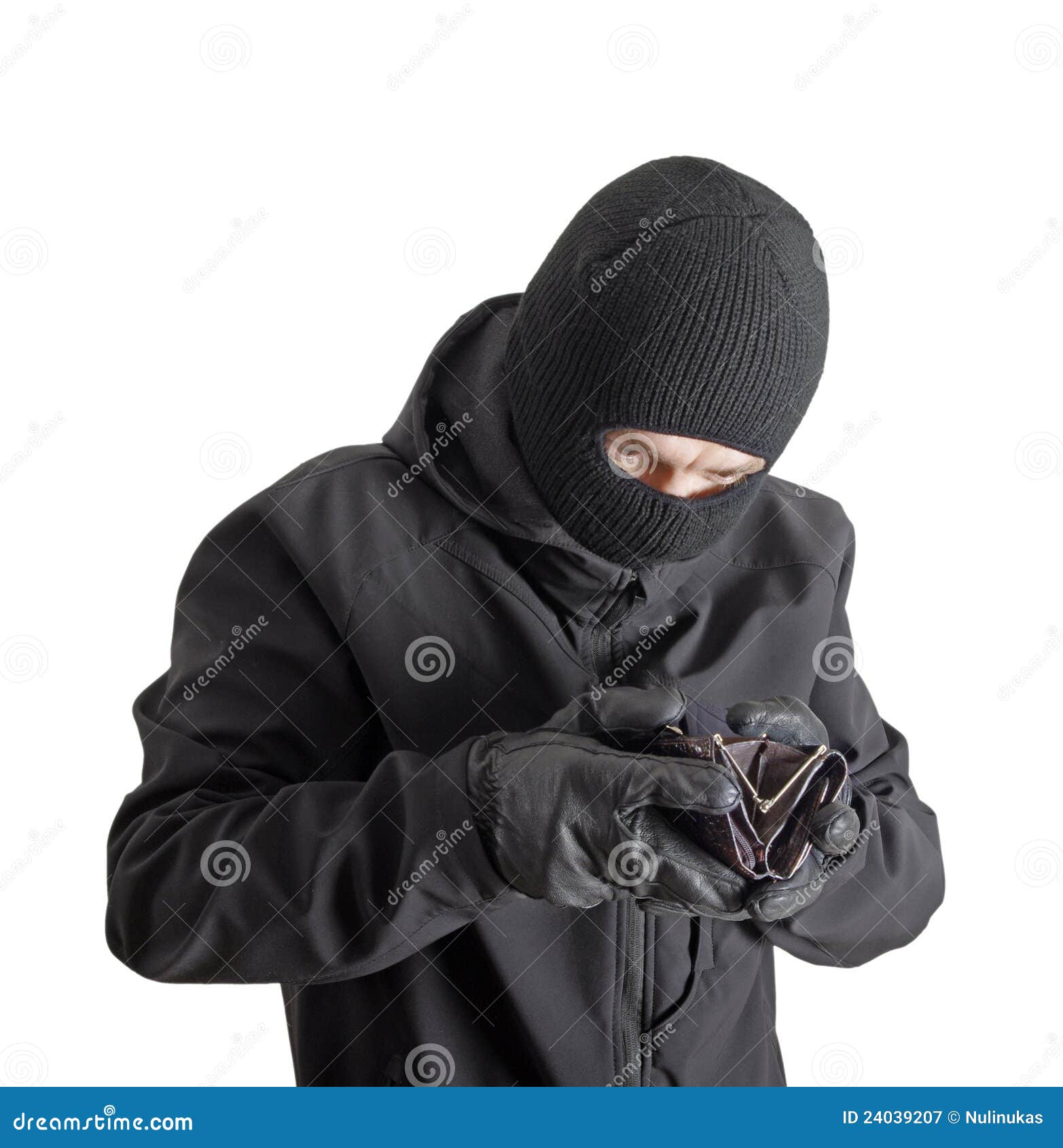 Masked Criminal Holding a Stolen Leather Purse Stock Image - Image of ...