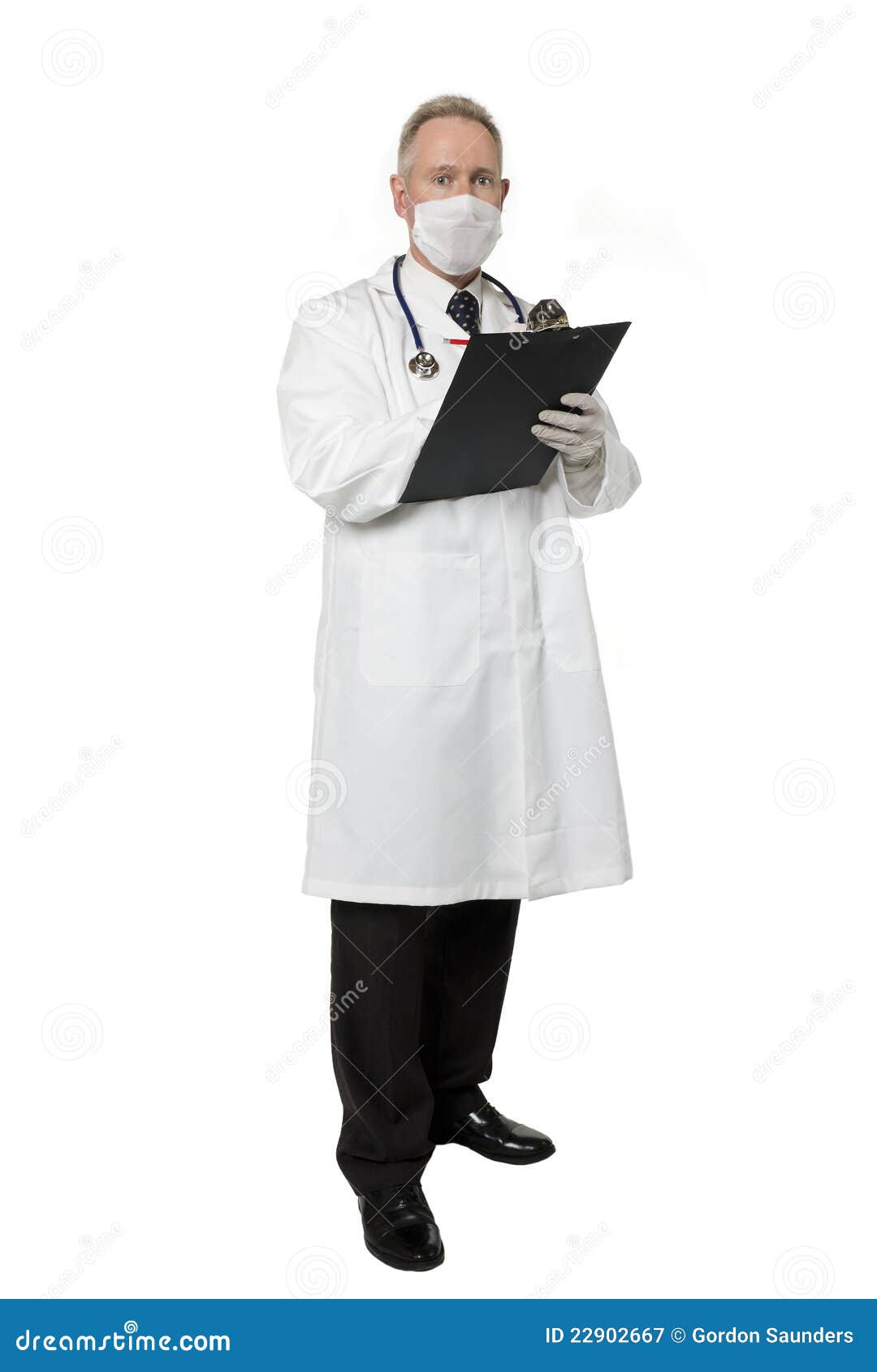 Masked Doctor on White with Clipboard Stock Image - Image of expert ...