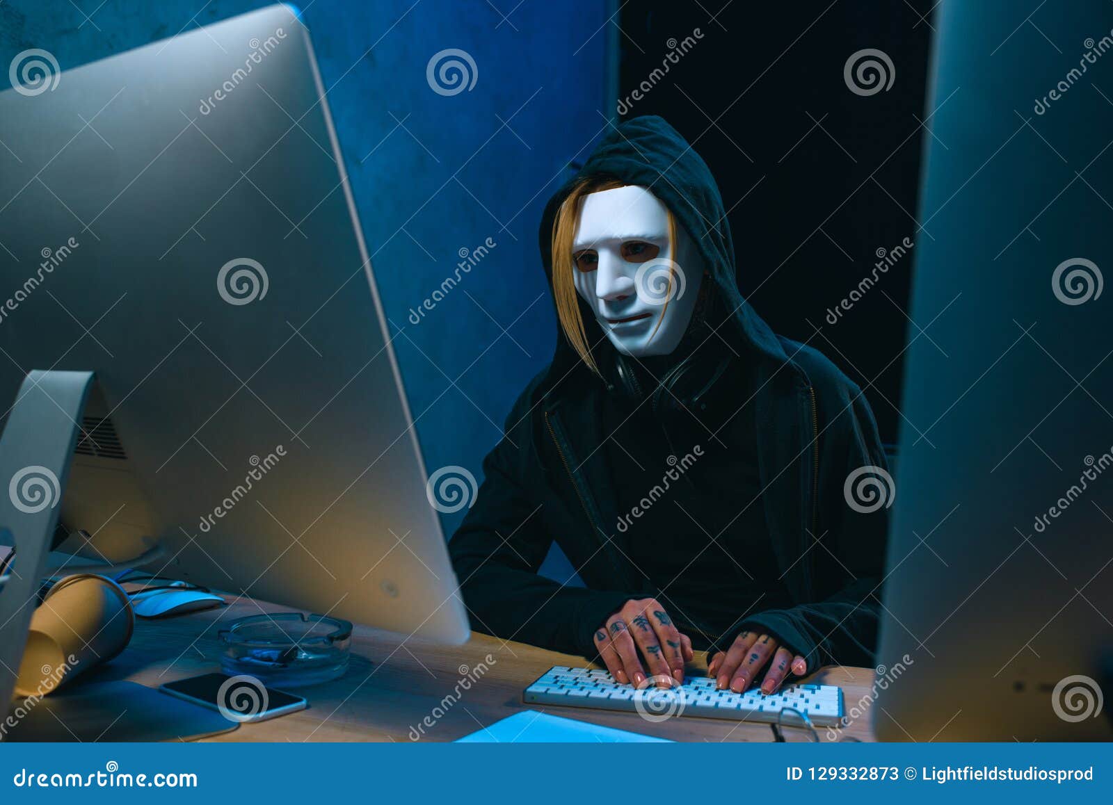 Masked Female Hacker Developing Malware Stock Image - Image of ...