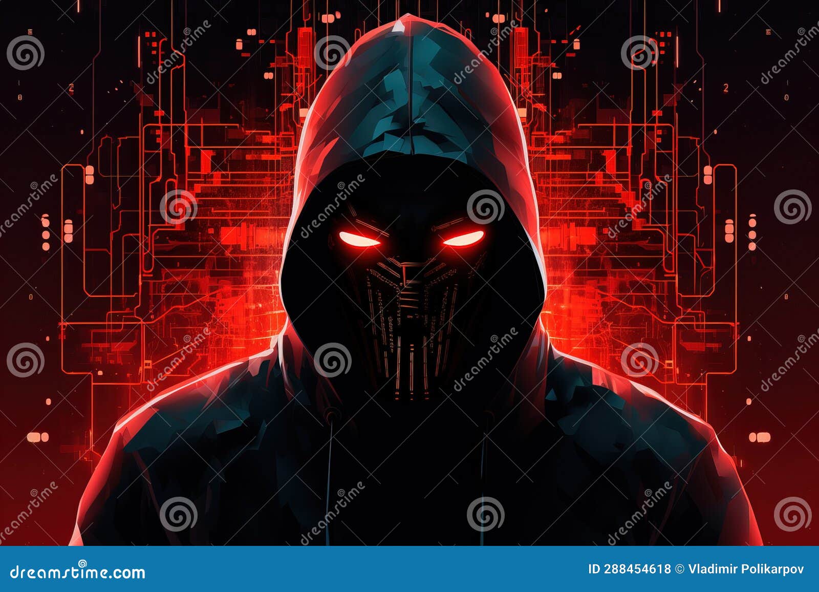 Masked Hacker with Glowing Eyes Stock Illustration - Illustration of ...