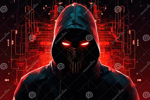 Masked Hacker with Glowing Eyes Stock Photo - Image of unrecognizable ...