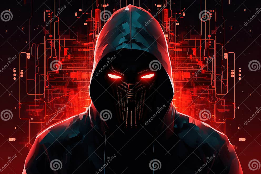 Masked Hacker with Glowing Eyes Stock Illustration - Illustration of ...