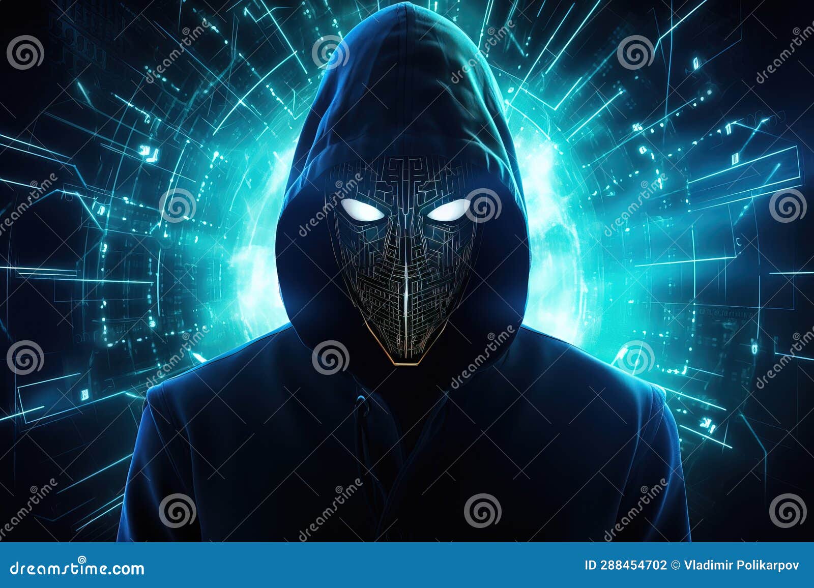 Masked Hacker with Glowing Eyes Stock Illustration - Illustration of ...