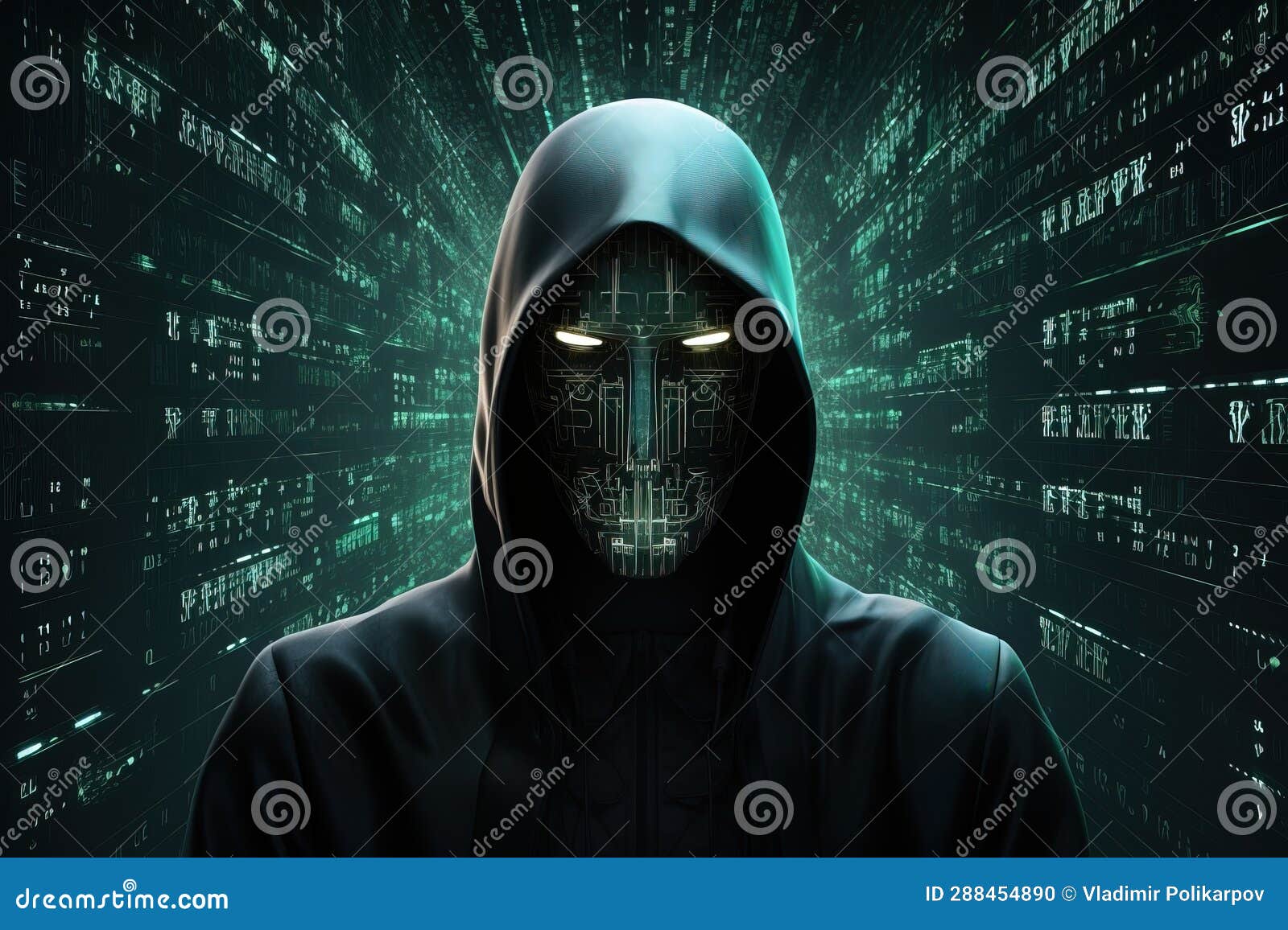 Masked Hacker with Glowing Eyes Stock Illustration - Illustration of ...