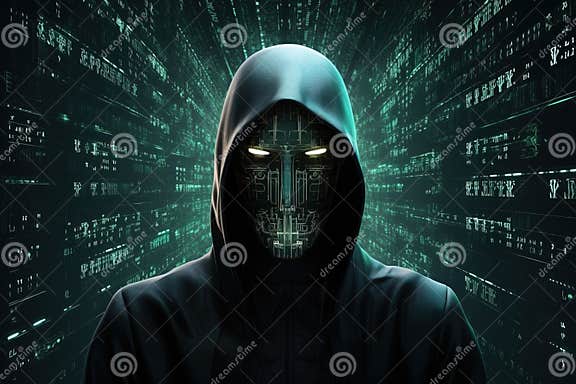 Masked Hacker with Glowing Eyes Stock Illustration - Illustration of ...