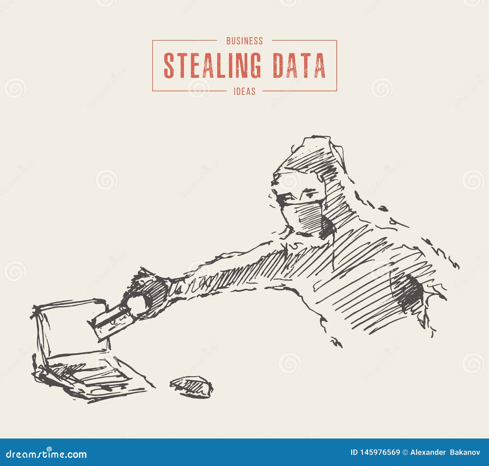 Hacker Steals Data Computer Cybercrime Draw Vector Stock Vector ...
