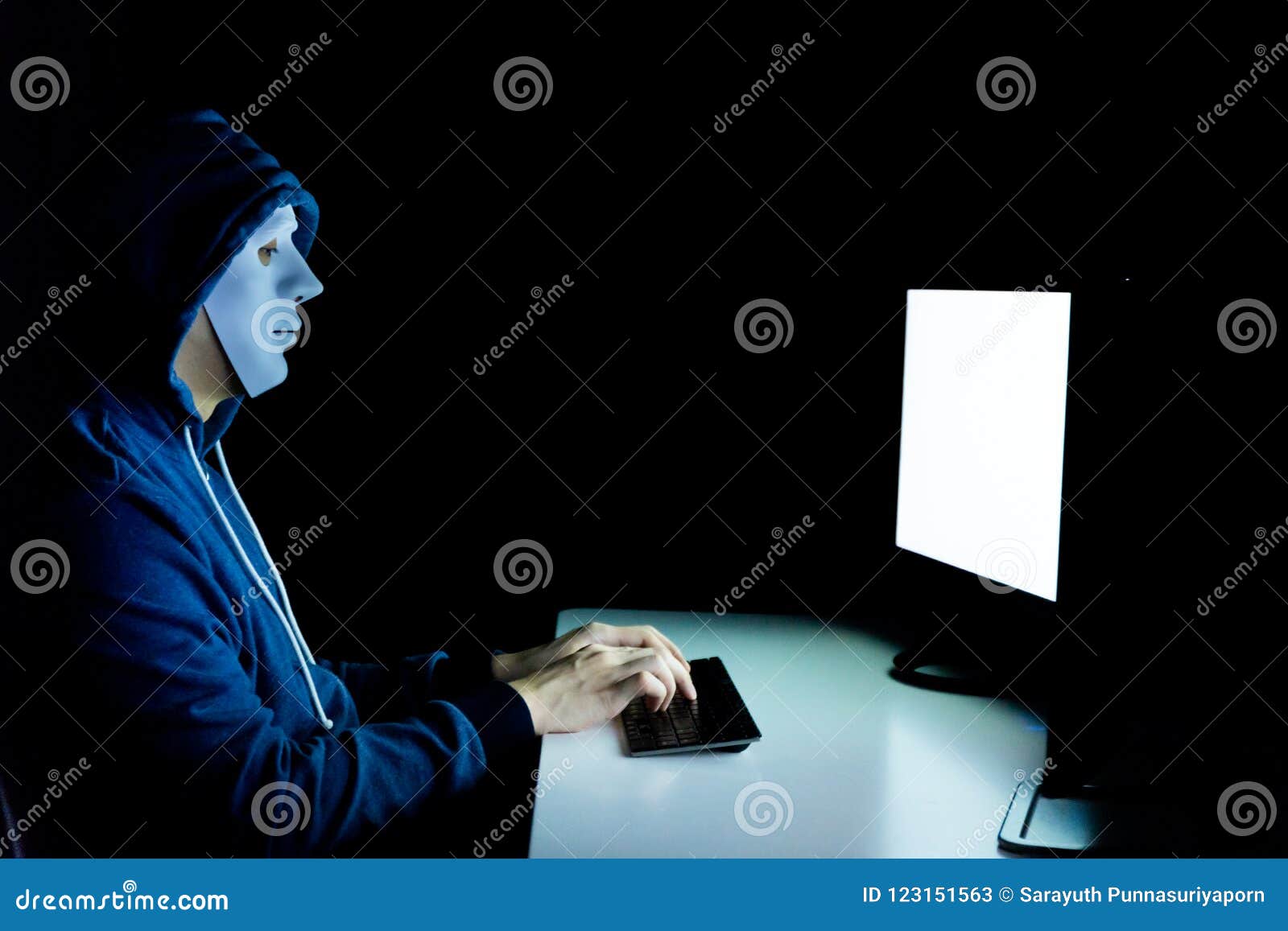 Masked Hacker Wearing A Hoodie To Hide His Identity Royalty-Free Stock ...