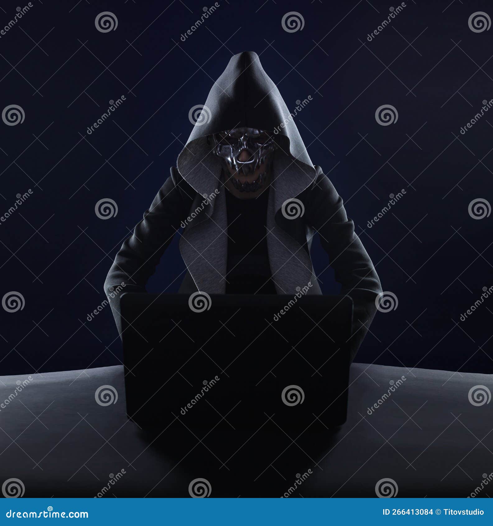 Masked Hacker Using Laptop. Hacking the Internet Stock Photo - Image of ...