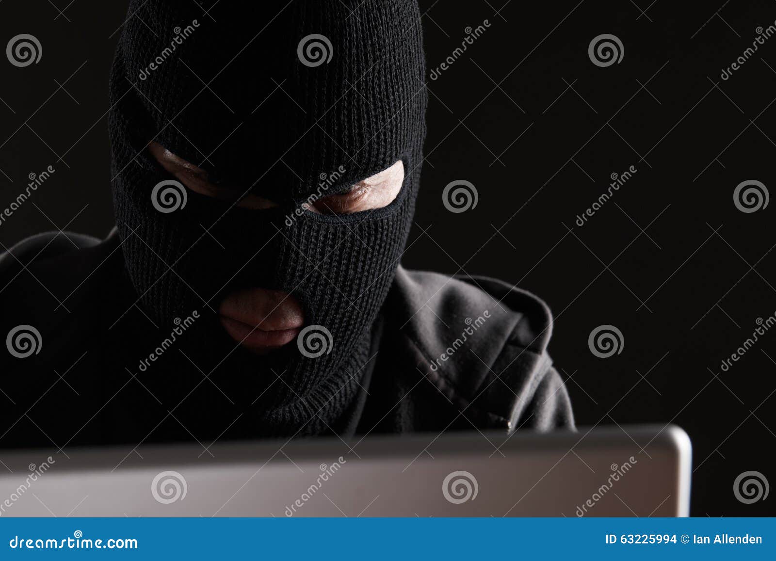 Masked Man Accessing Computer Data Stock Photo - Image of criminal ...