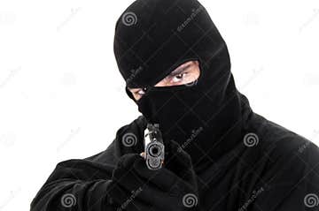 Masked man aims with gun stock image. Image of rudeness - 24682417