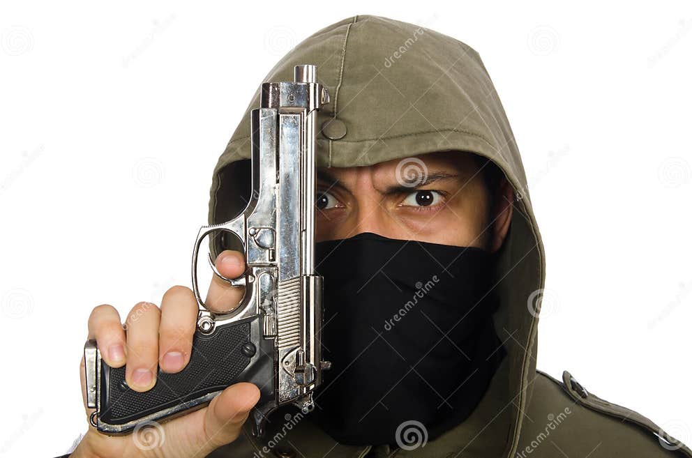 The Masked Man in Criminal Concept on White Stock Image - Image of ...
