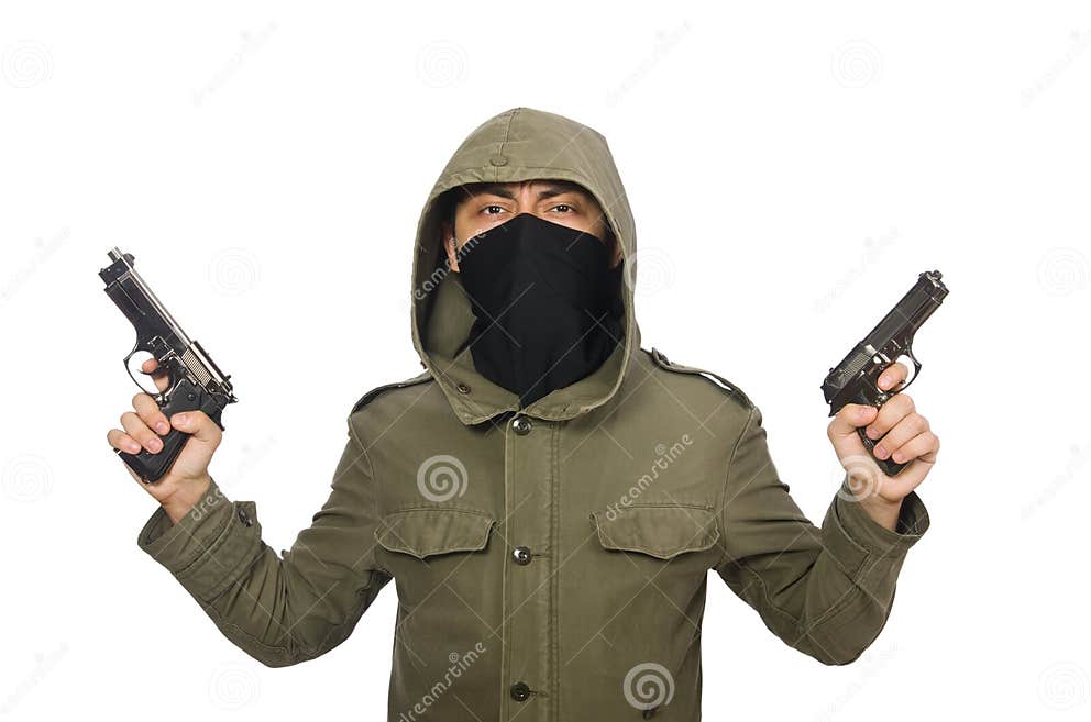 The Masked Man in Criminal Concept on White Stock Image - Image of gang ...
