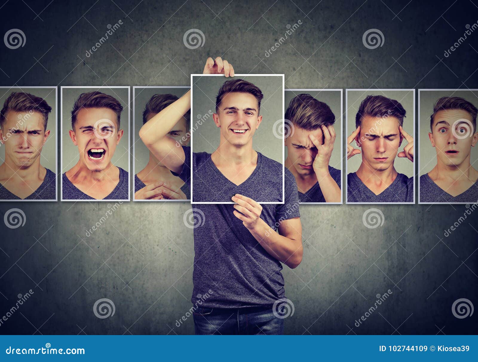Different Emotions Collage Of Bearded Man. Human Emotions. Feeling And ...