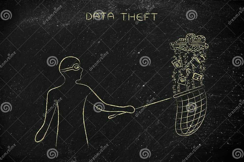 Masked Man Stealing Files from an Electronic Cloud, Data Theft Stock ...