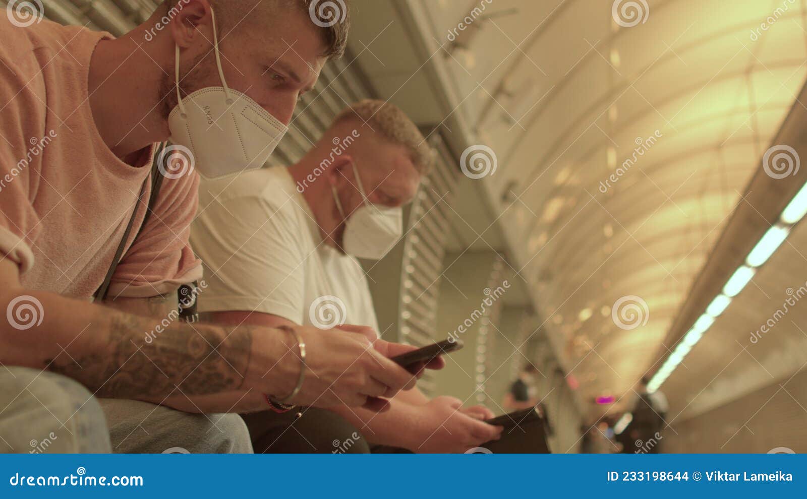 Masked Man Use Phone And Keeps Distance In Check-in Area For Flight At ...