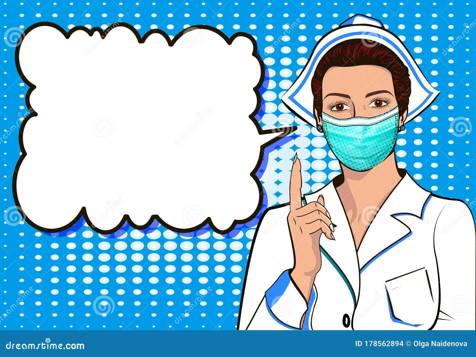 Masked Nurse Points To Retro Style Pop Art Message Stock Vector ...