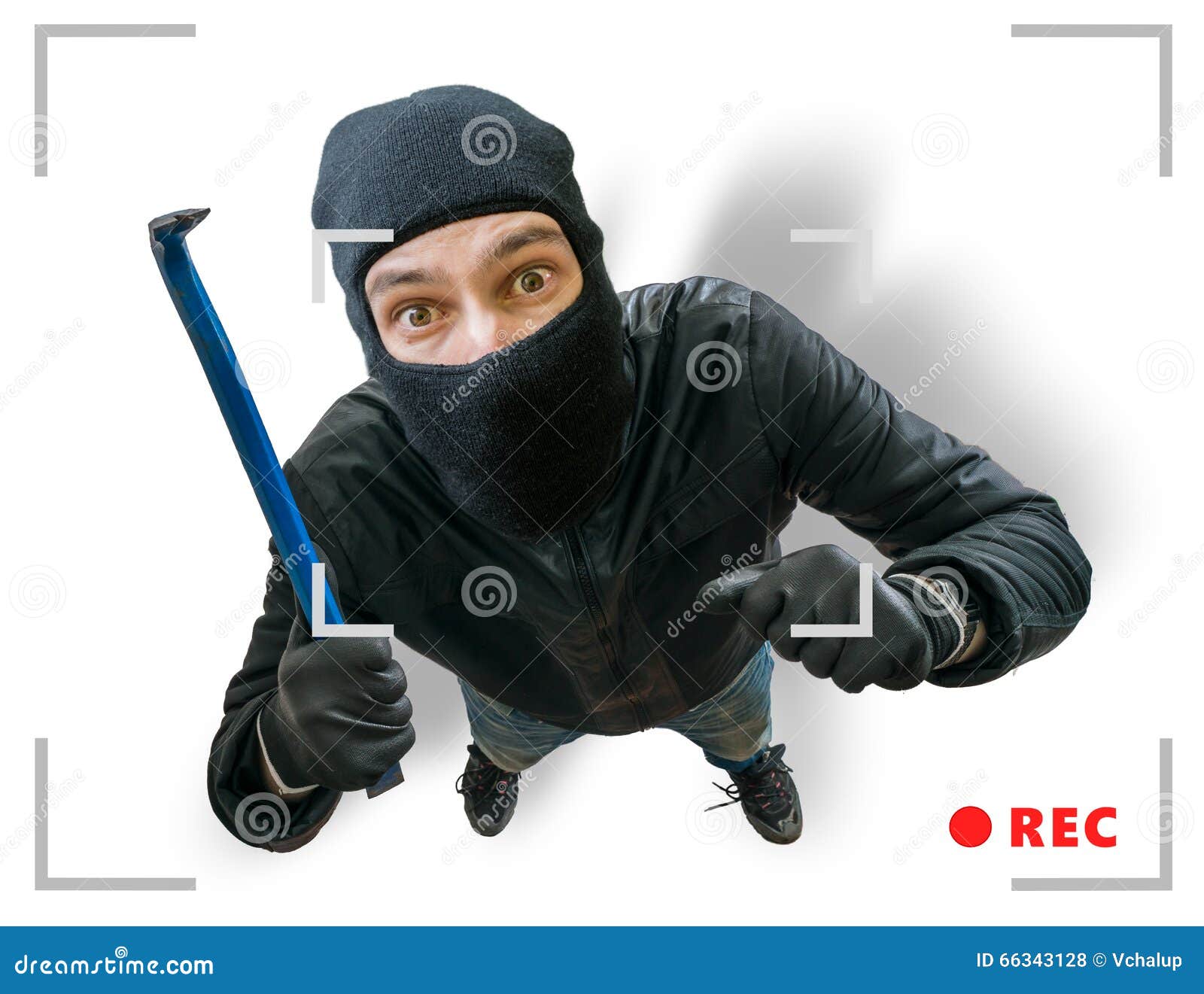 The Masked Robber Breaks Removing The Surveillance Camera Mount Stock