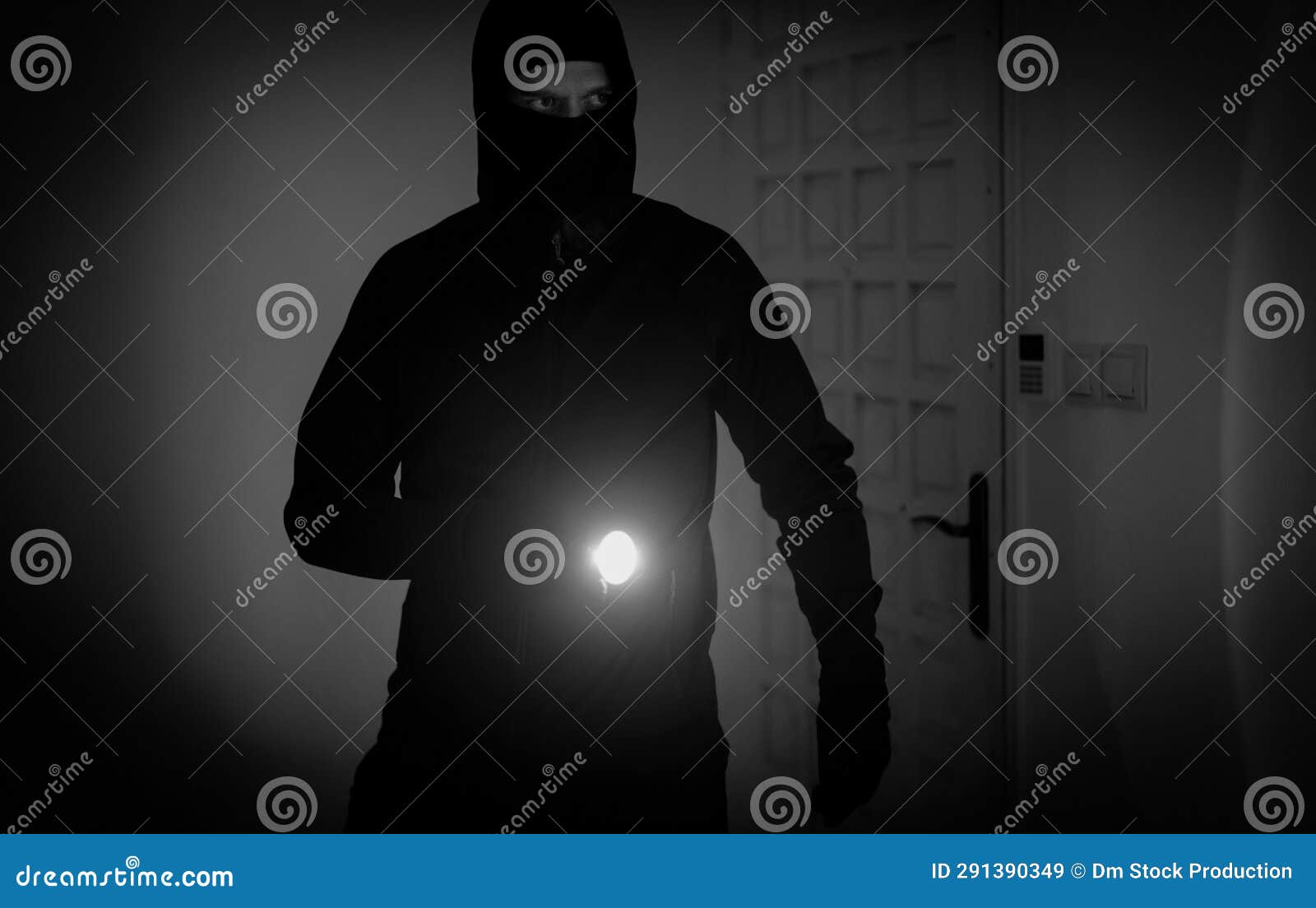 Masked Robber with Flashlight Stock Image - Image of balaclava, danger ...