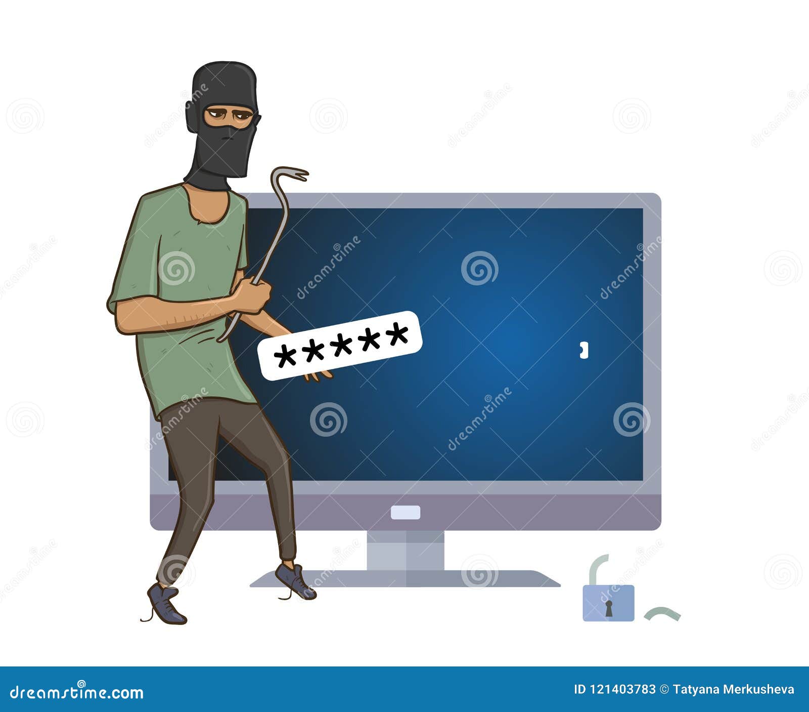 Masked Robber with a Puller Hacking Computer. Robber Hacked Computer ...