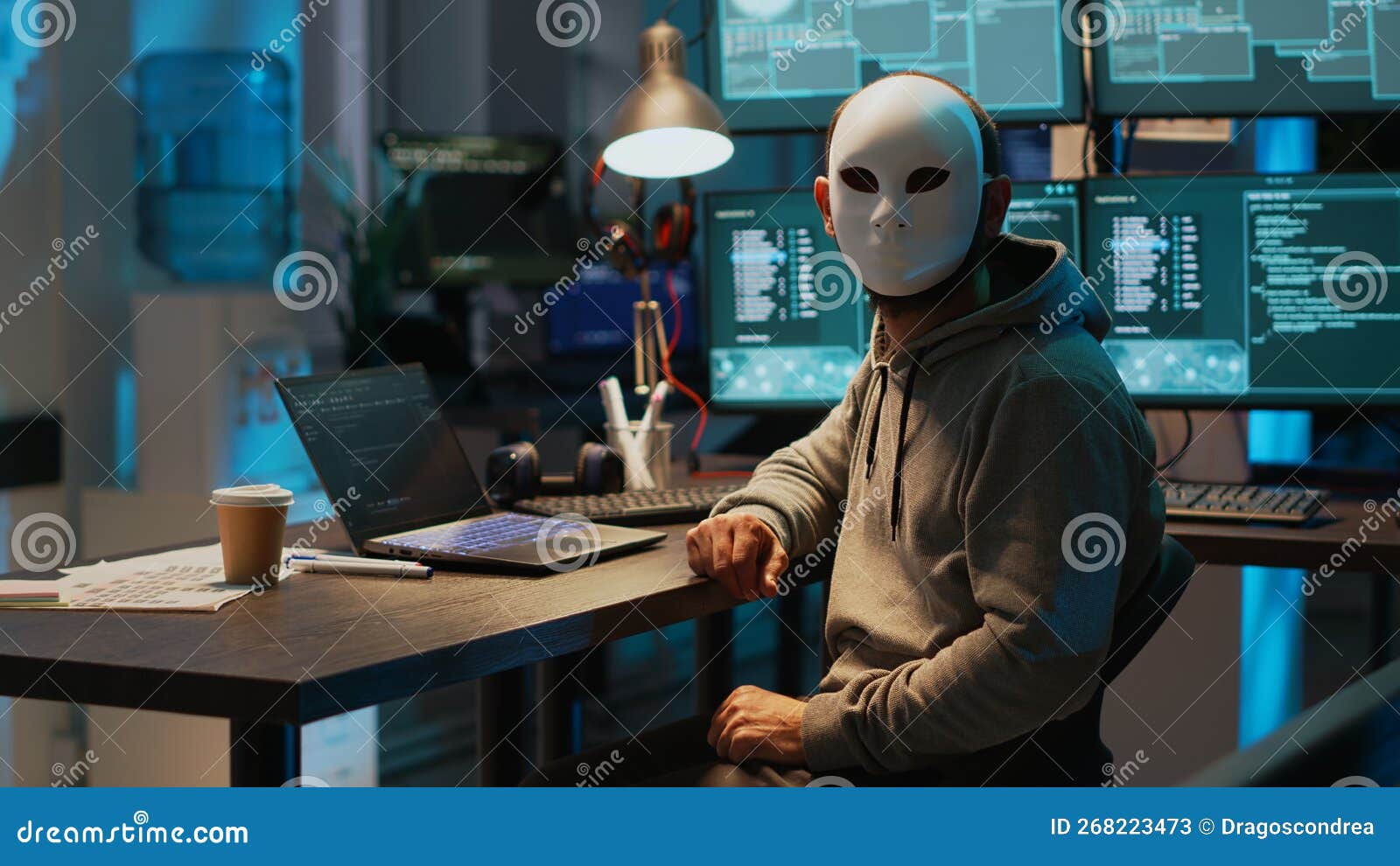 Masked Scammer Hacking Computer Network Late at Night Stock Image ...