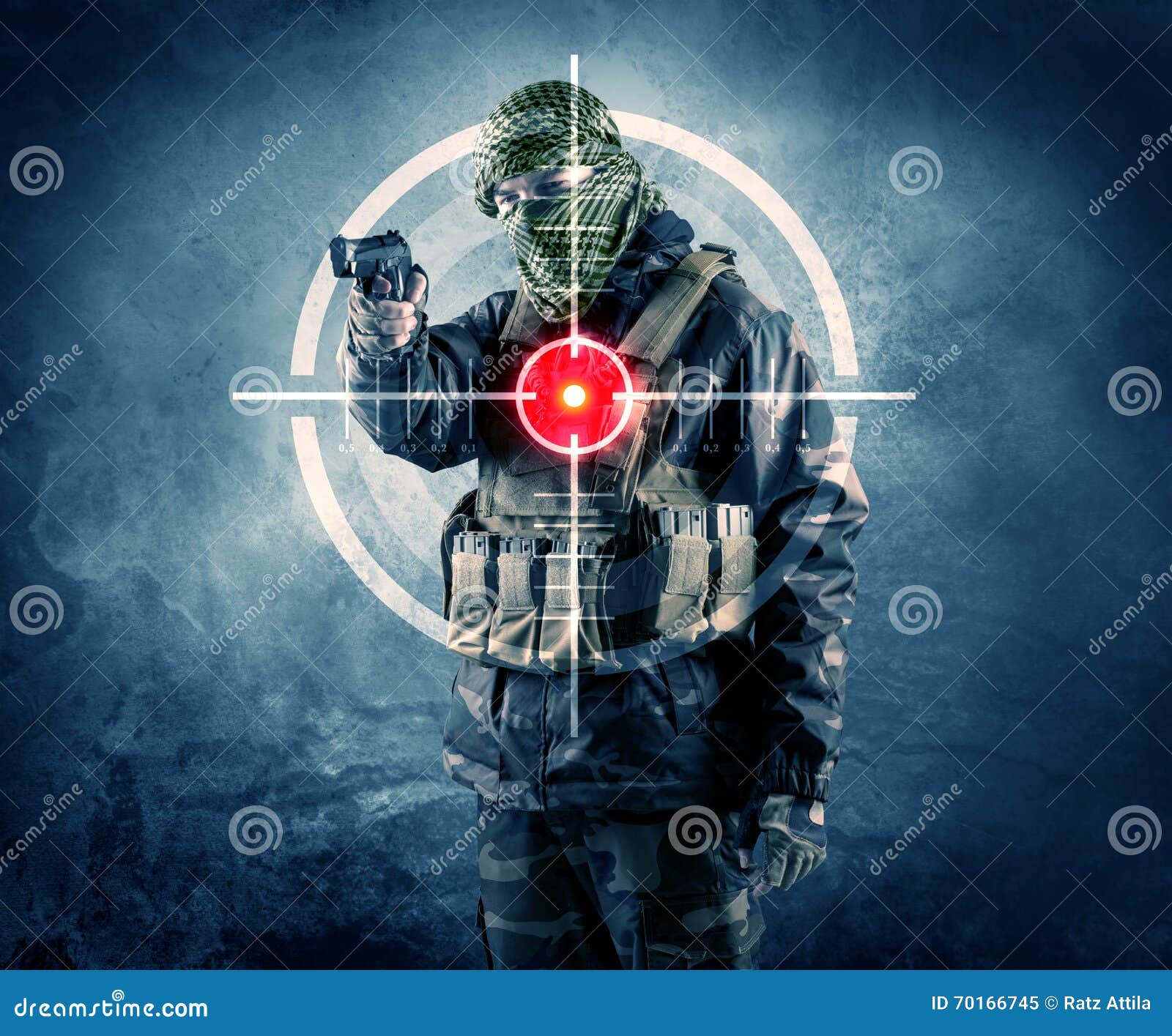 Masked Terrorist Man with Gun and Laser Target on His Body Stock Image ...