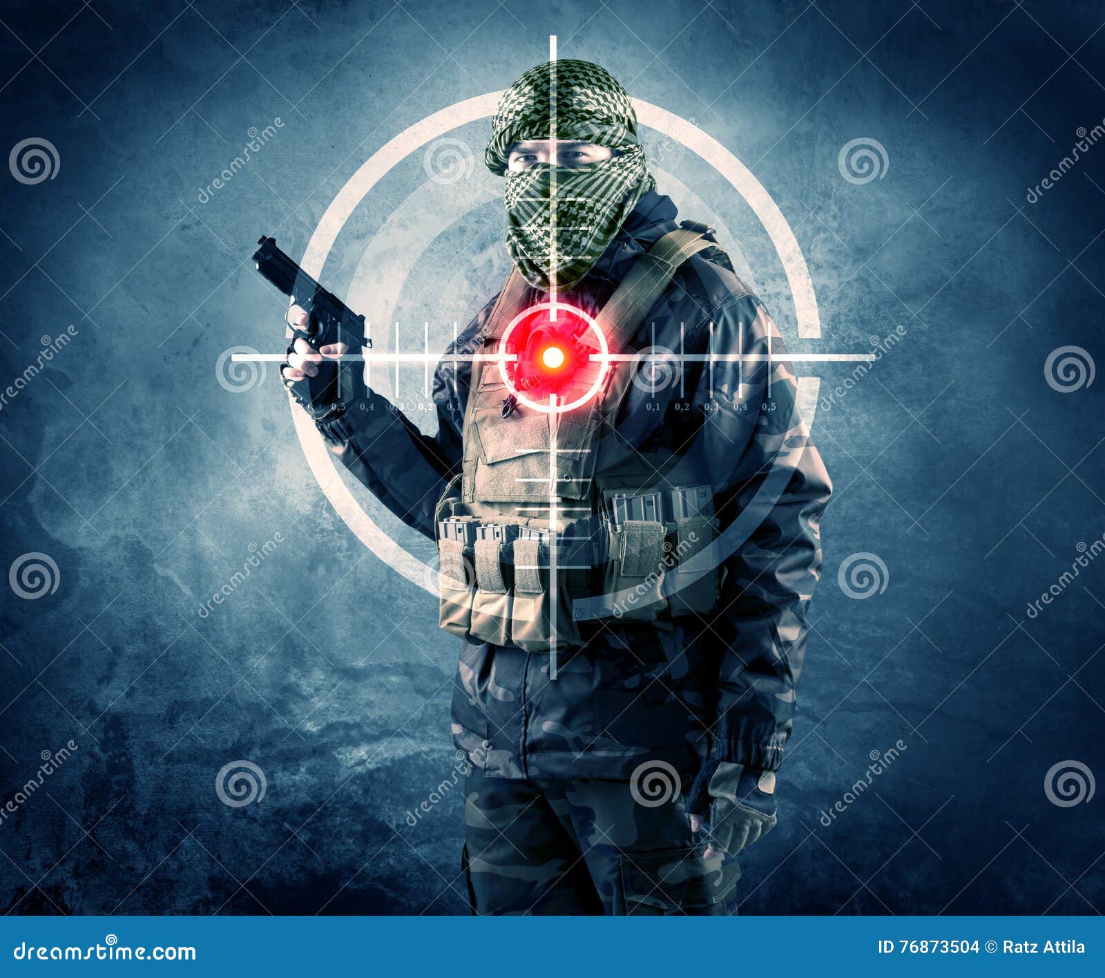 Masked Terrorist Man with Gun and Laser Target on His Body Stock Photo ...