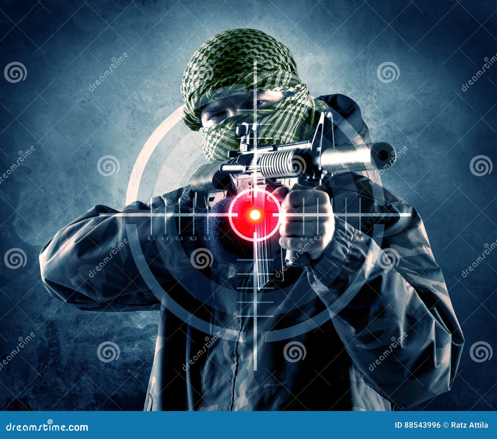 Masked Terrorist Man with Gun and Laser Target on His Body Stock Photo ...