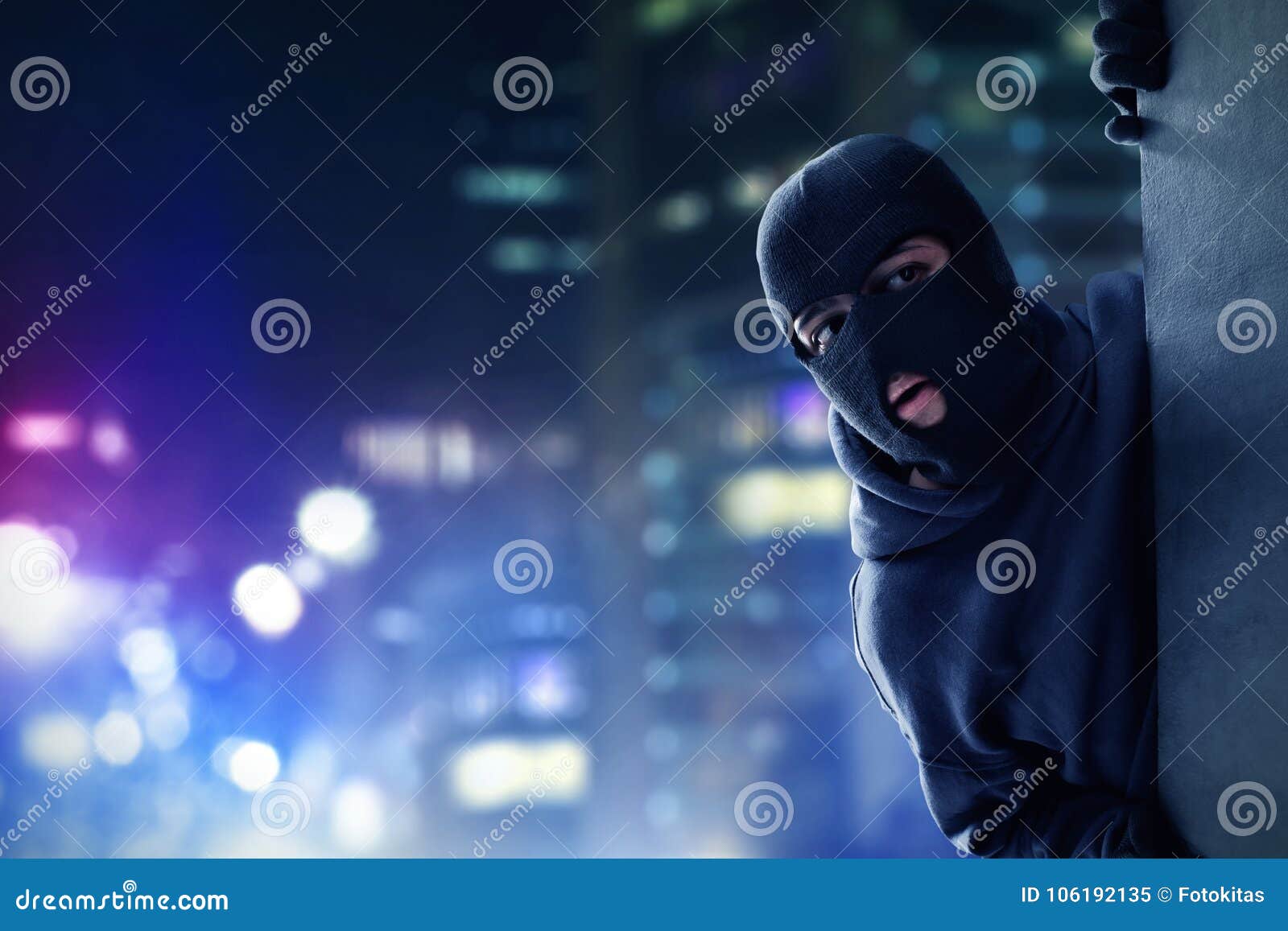 Masked Thief Hiding on the Wall Stock Image - Image of disguise, masked ...