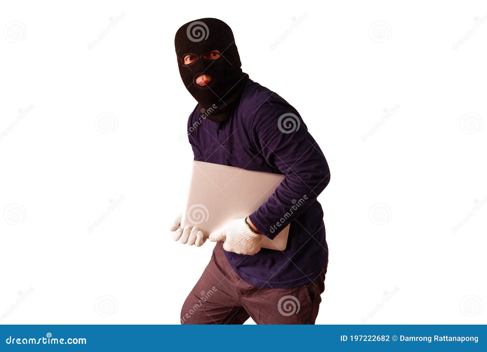 Masked Thief Stealing a Laptop Computer Turned To Look with a Shocked ... Masked Thief Stealing a Laptop Computer Turned To Look with a Shocked ...