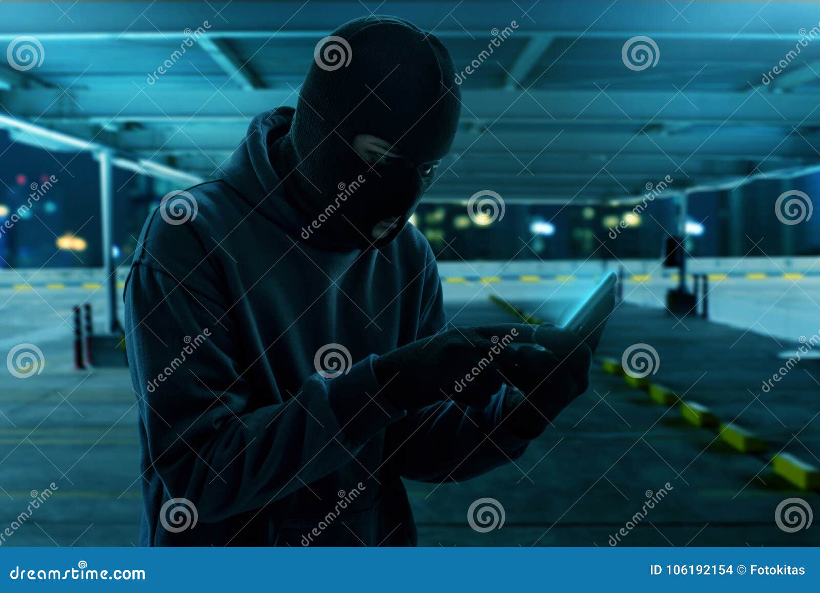 Masked Thief Using Mobile Phone Stock Photo - Image of crime, bandit ...