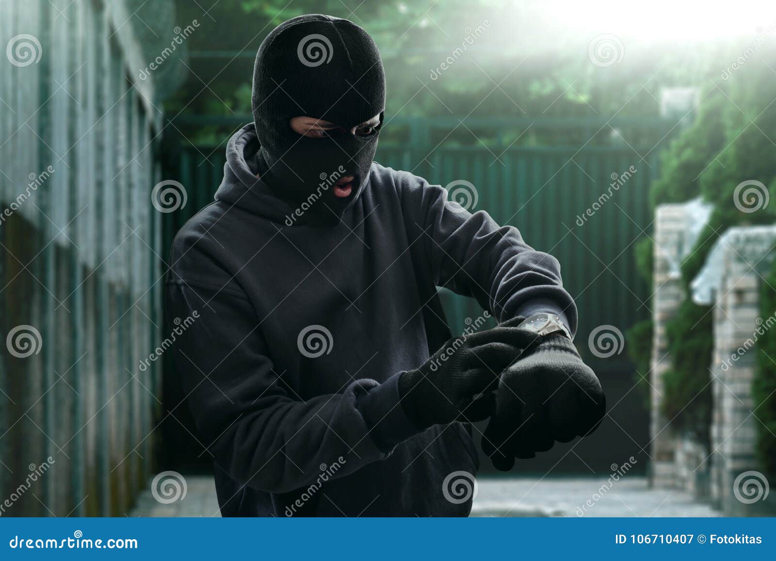 Masked Thief Wait Outside House Stock Image - Image of danger ...