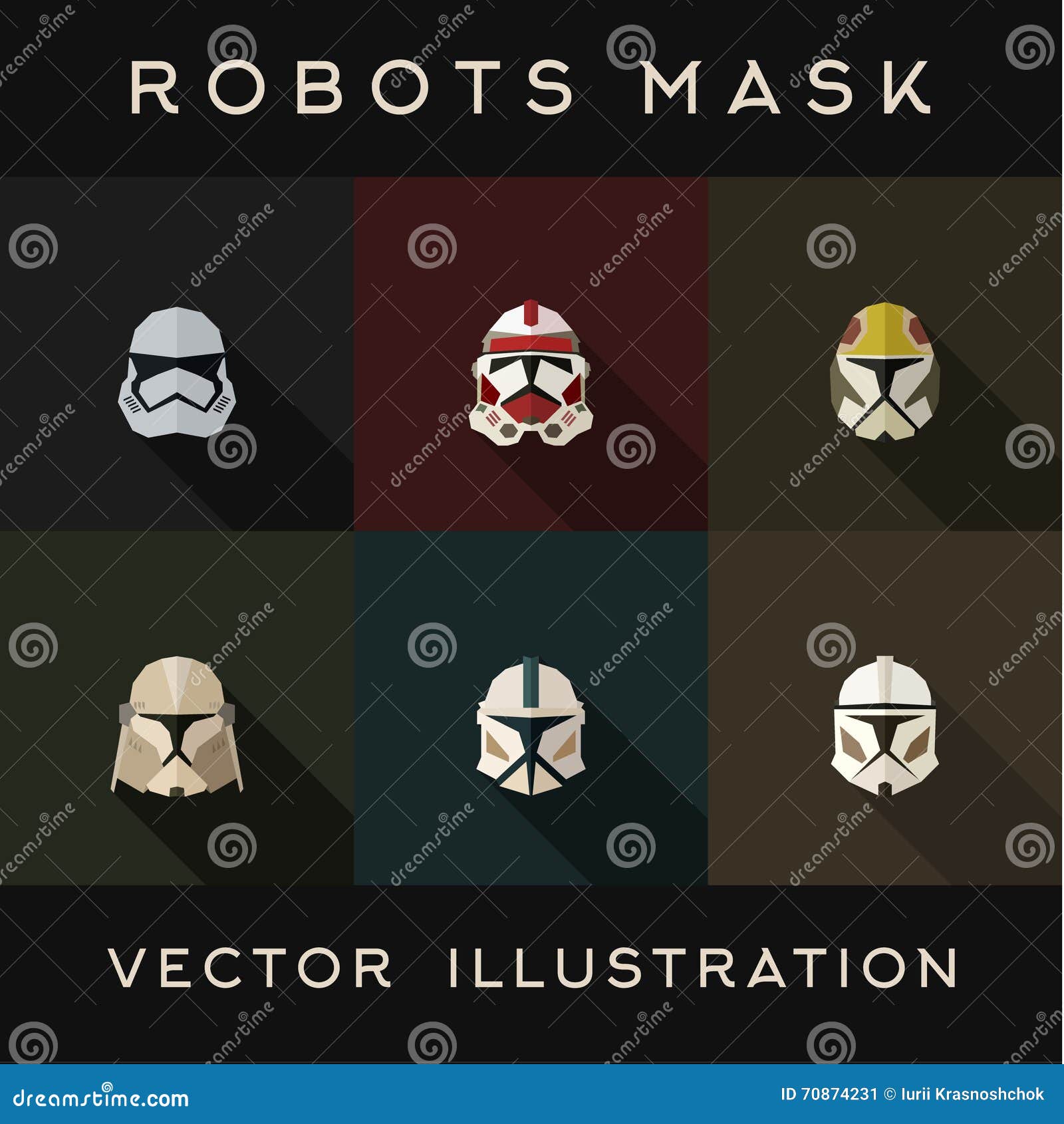 Masks Abstract Robot Helmets Vector Illustration Flat Design Stock ...