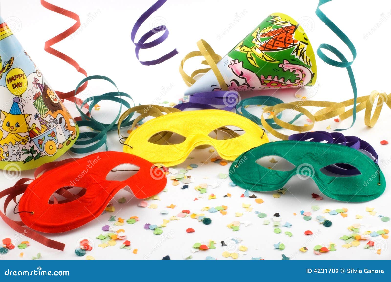 Masks with Confetti, Streamers Stock Image - Image of celebration ...