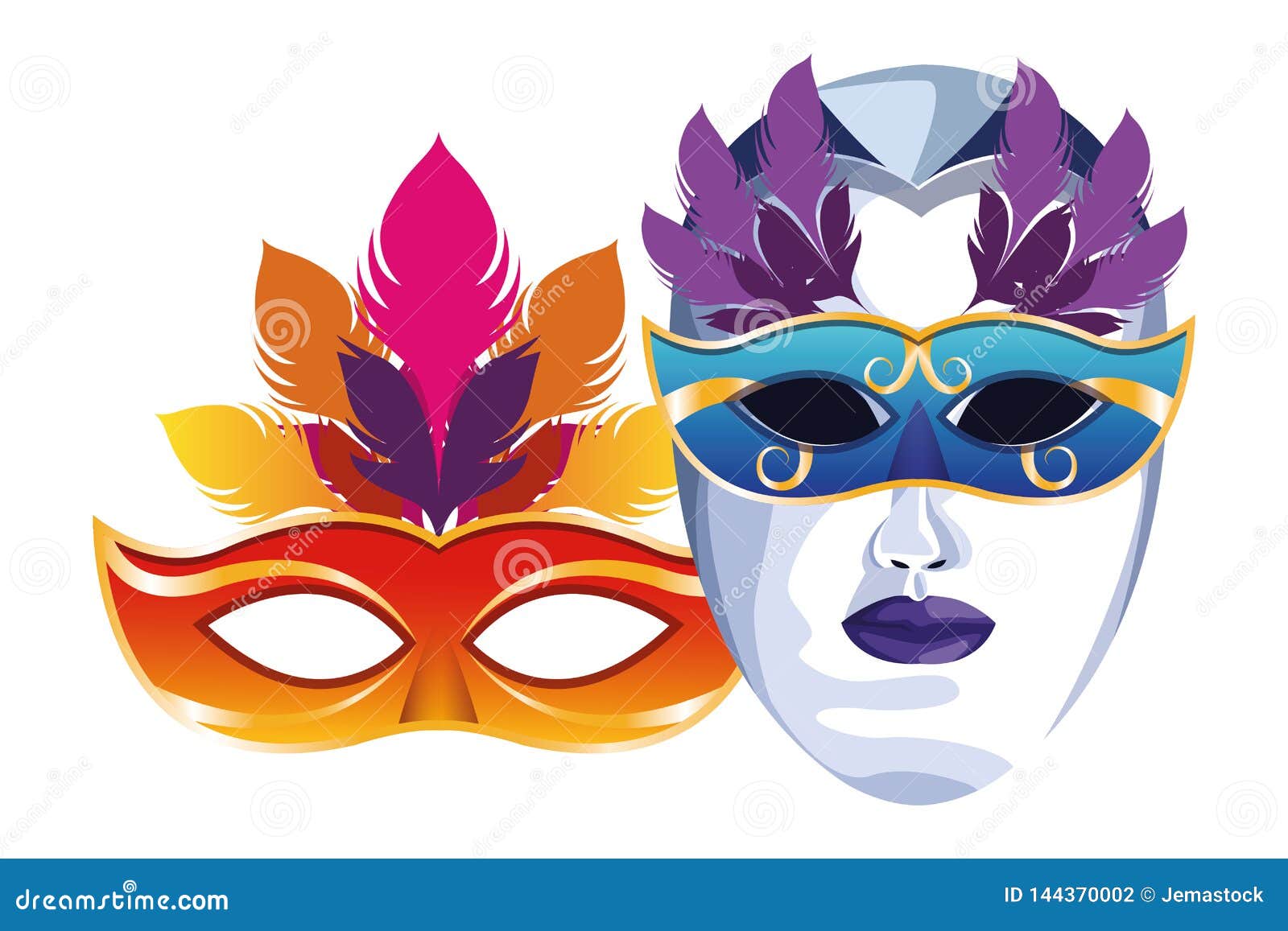 Masks with feathers stock vector. Illustration of elegance - 144370002