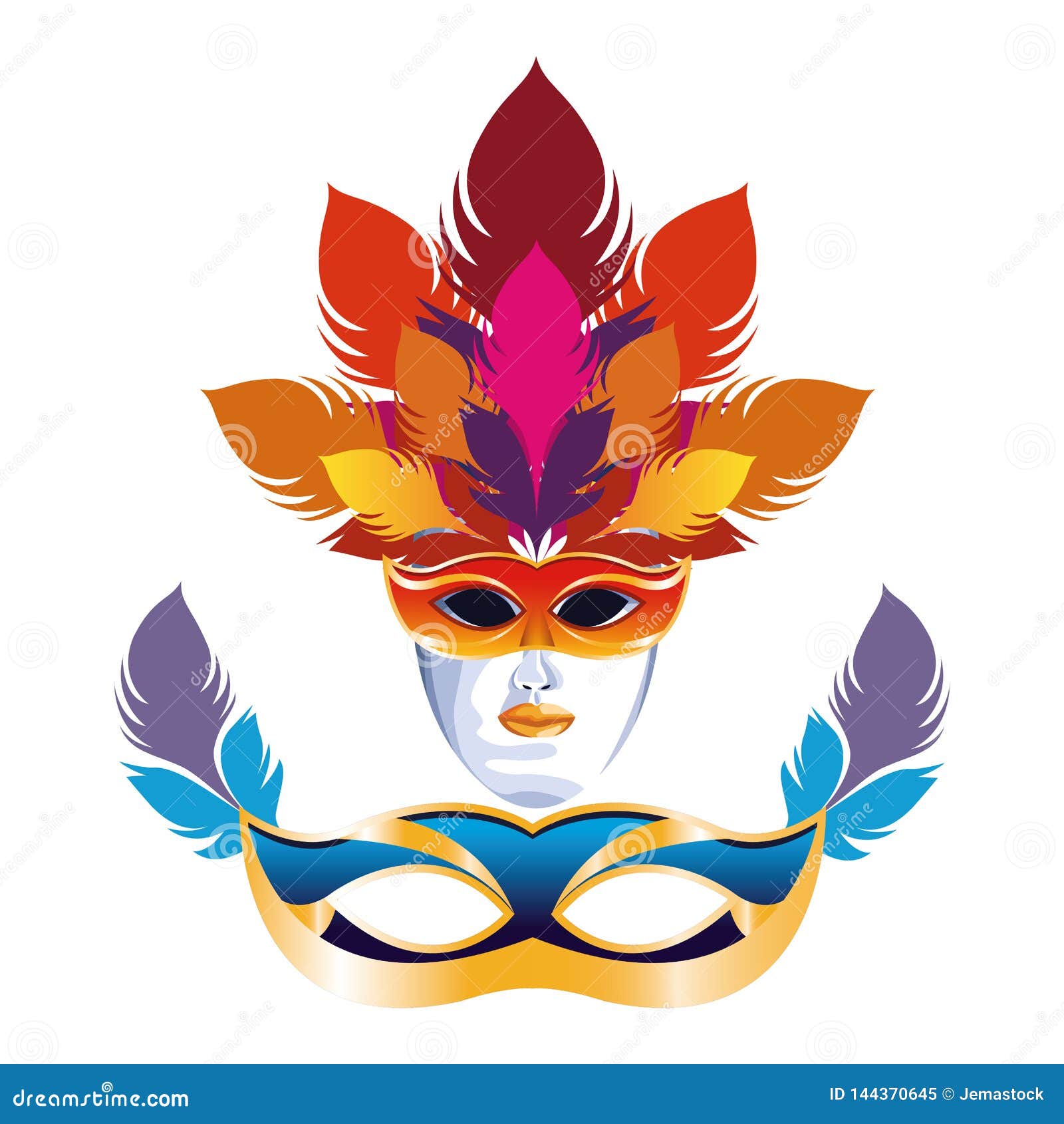 Masks with feathers stock vector. Illustration of template - 144370645