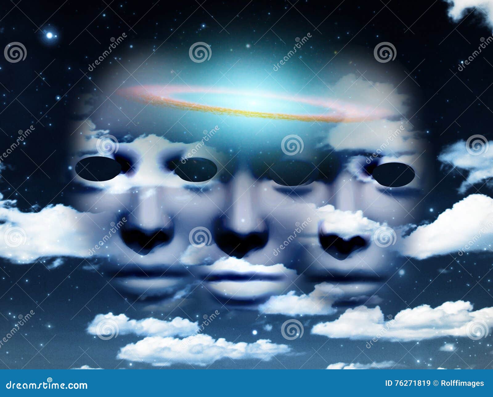 Masks in the sky stock illustration. Illustration of human - 76271819