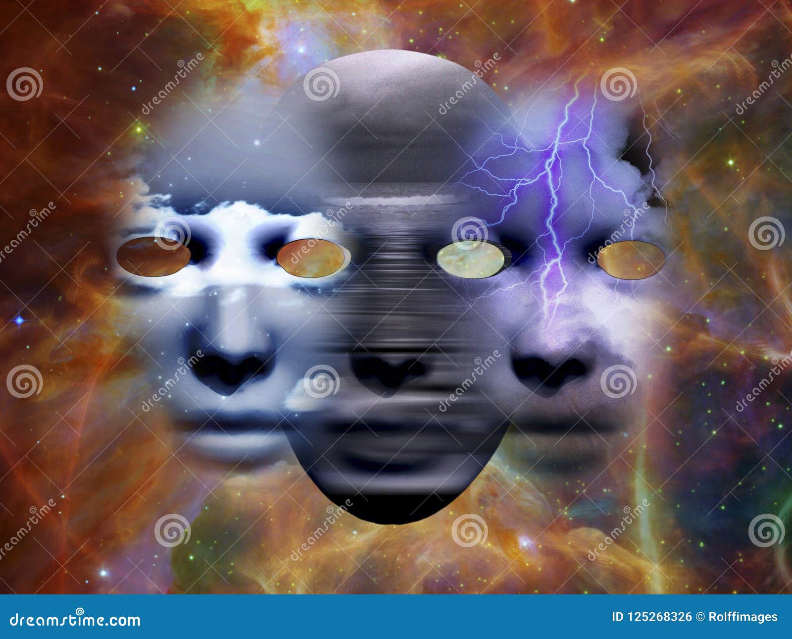 Masks in the space stock illustration. Illustration of human - 125268326