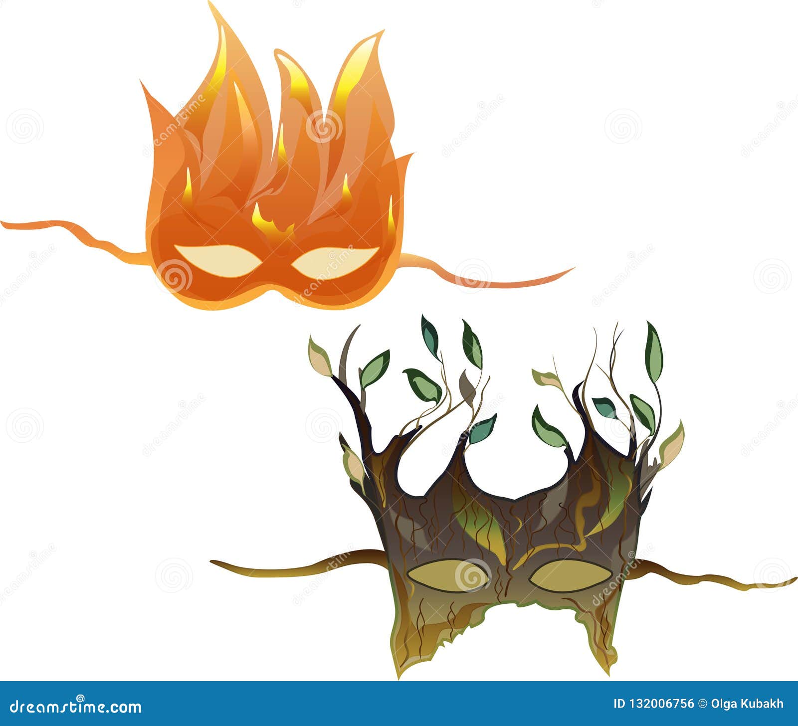 The masks of wood and fire stock vector. Illustration of model - 132006756