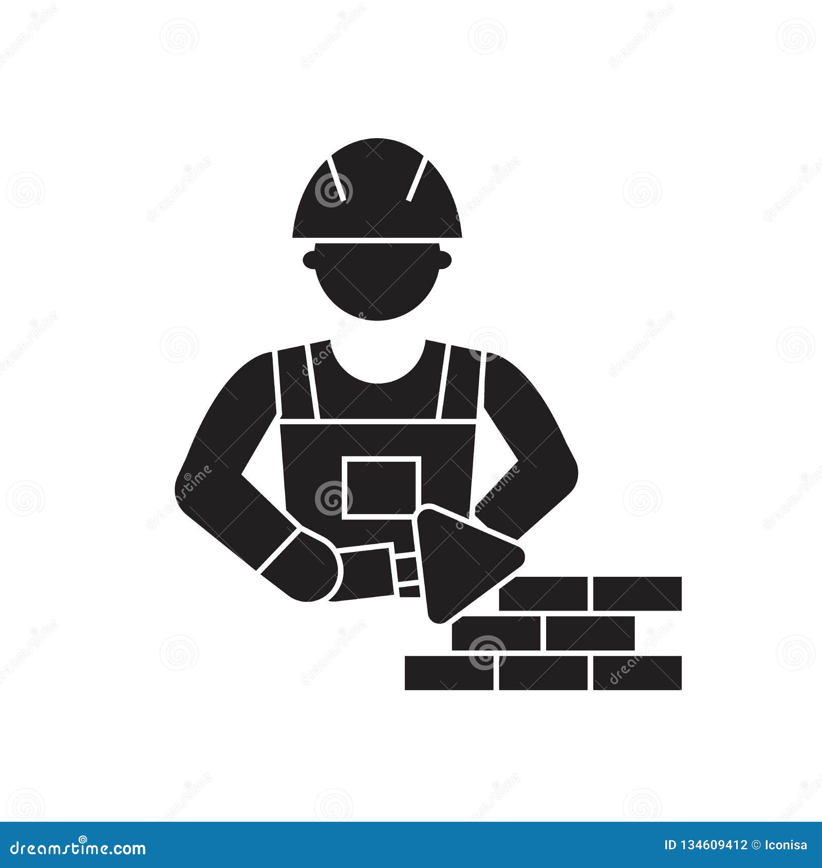 Mason Bricklayer Black Vector Concept Icon. Mason Bricklayer Flat ...