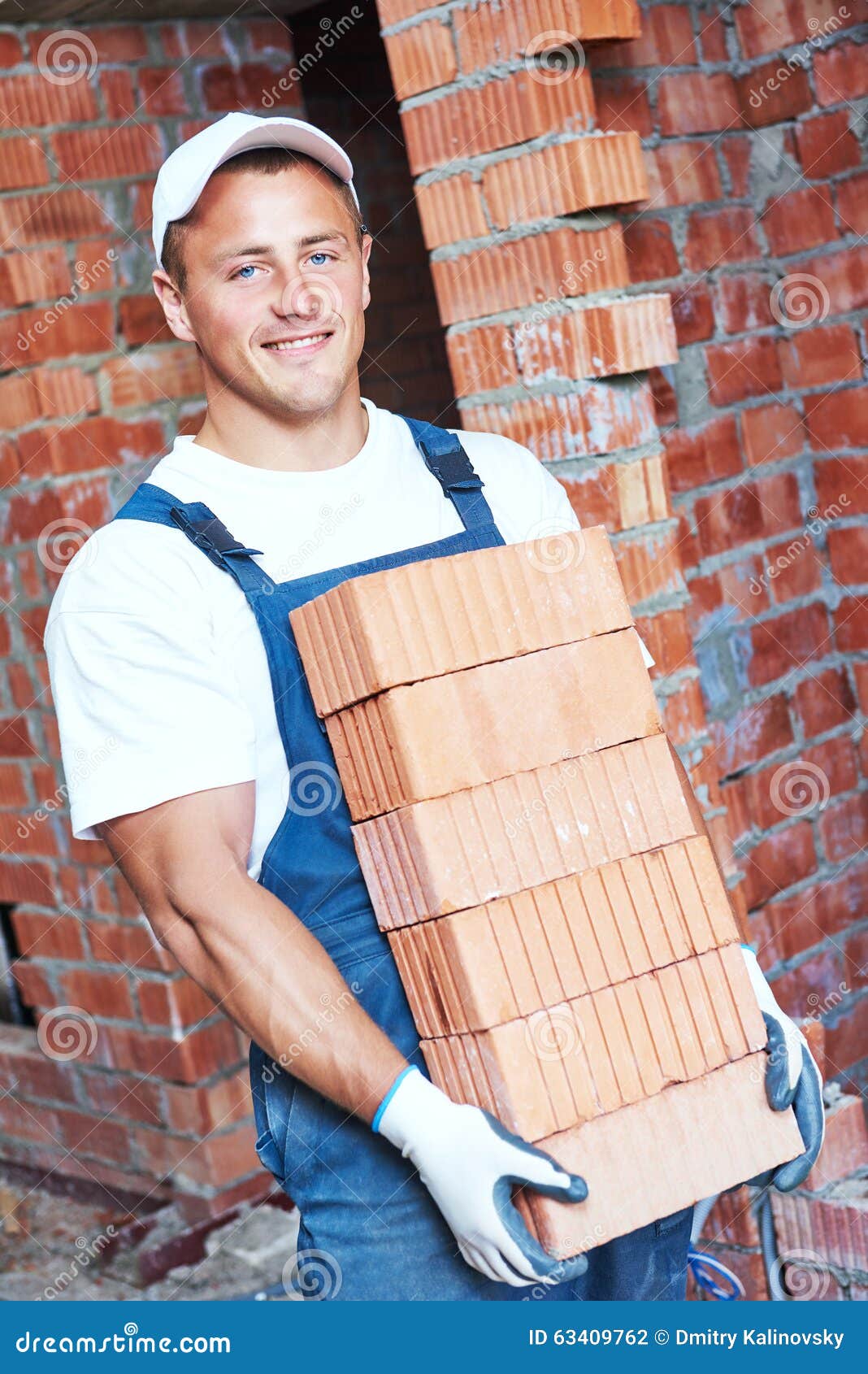 Mason Bricklayer Carrying Red Bricks Stock Photo - Image of brick ...