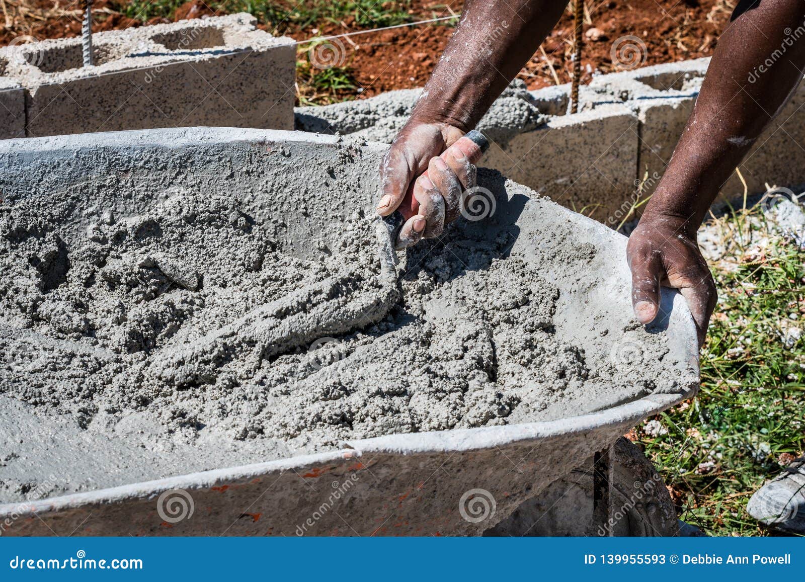 Mason/bricklayer/construction Worker Scooping Wet Cement from Wheel ...